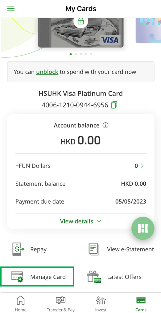 Temporarily Block or Unblock Card | Hang Seng Bank