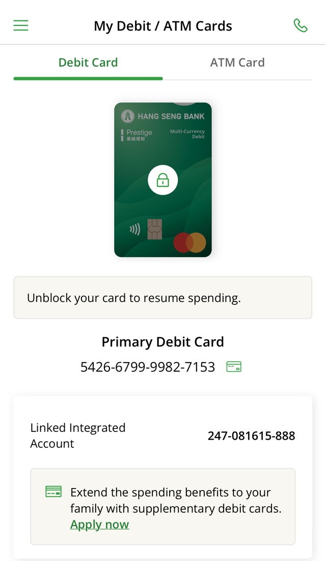 Temporarily Block or Unblock Card | Hang Seng Bank