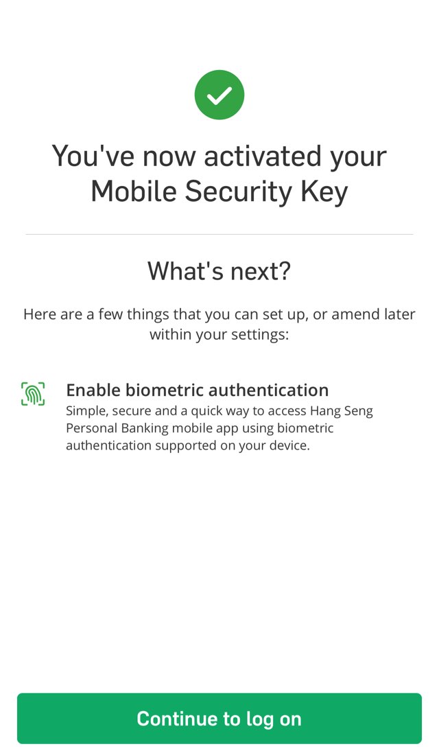 Mobile Security Key and Biometric Authentication - Hang Seng Bank