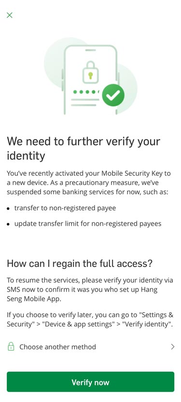 Mobile Security Key and Biometric Authentication - Hang Seng Bank