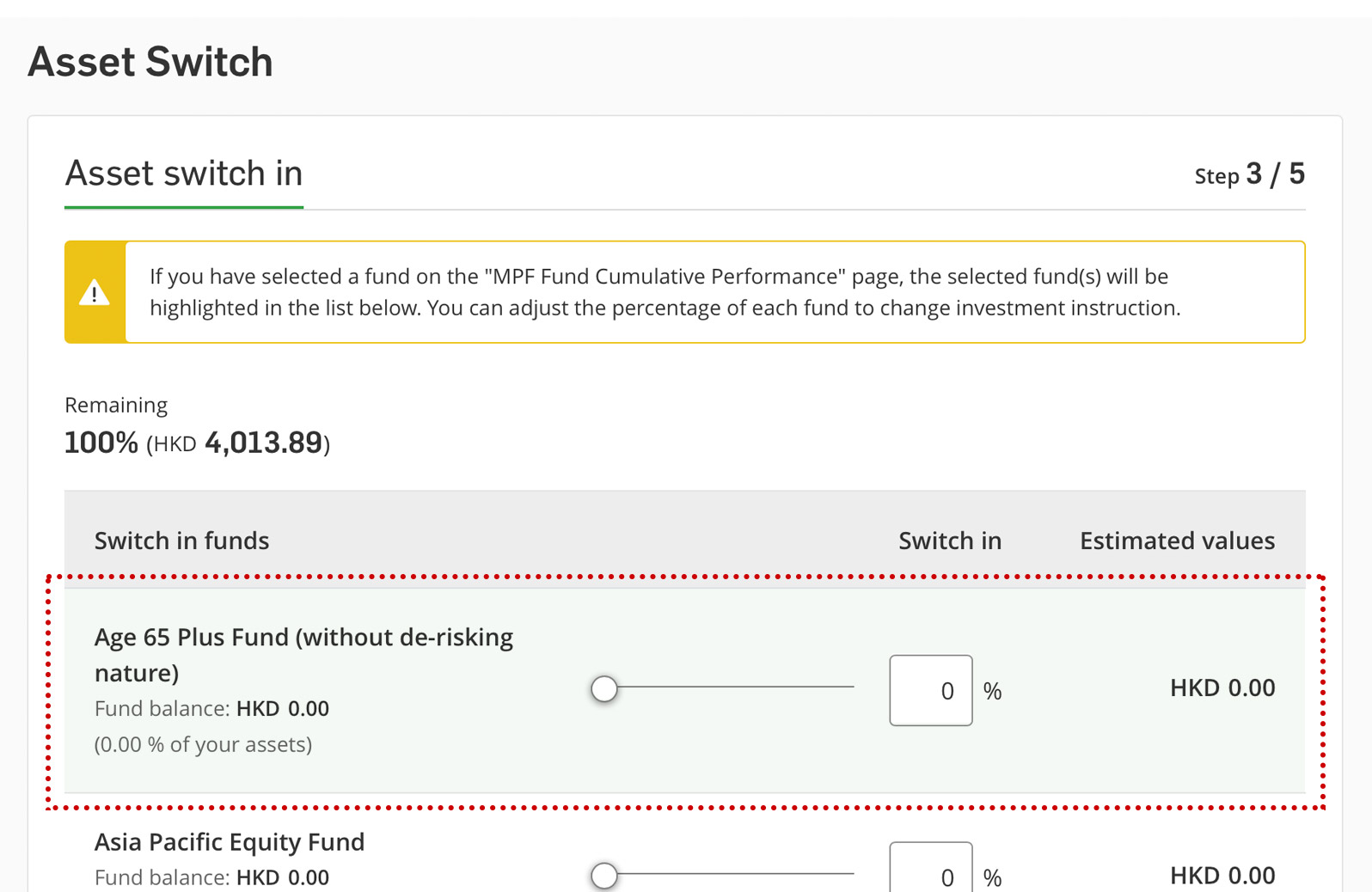 Change of MPF investment instructions - Hang Seng Bank