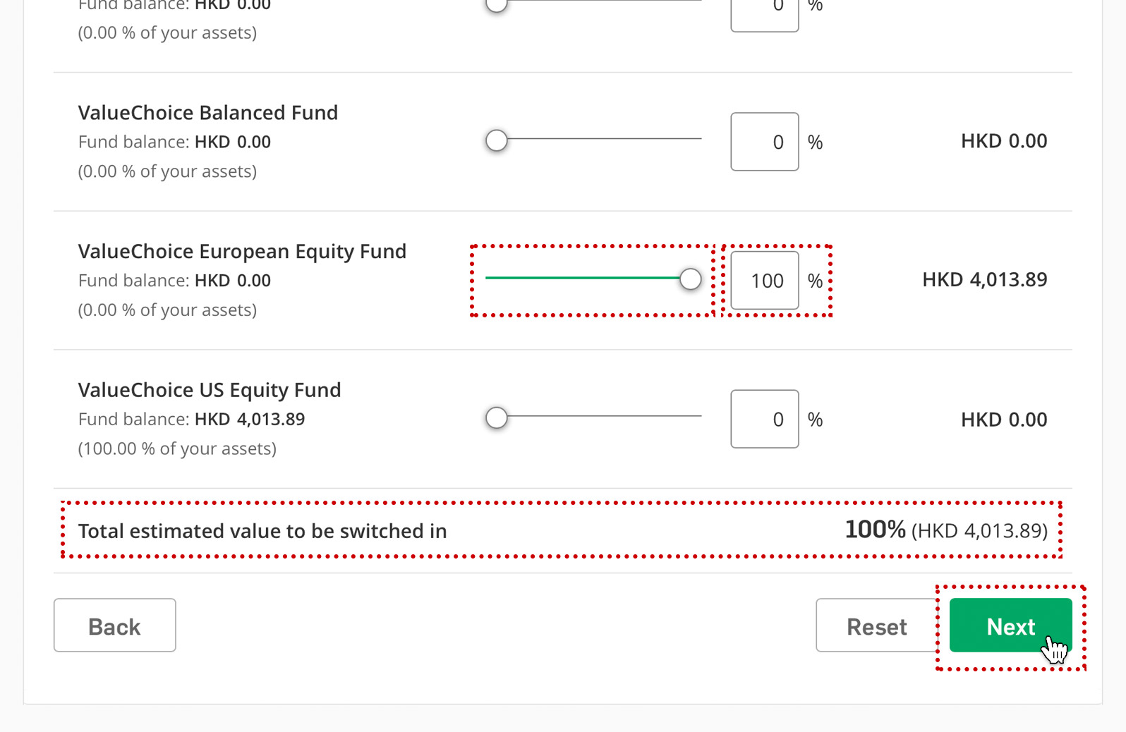 Change of MPF investment instructions - Hang Seng Bank