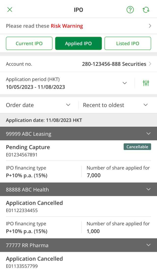 IPO Stocks Subscription | Hang Seng Bank